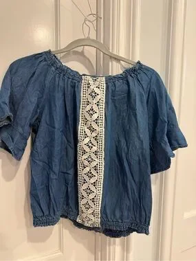 Justice | Shirts & Tops | Justice Blue Offshoulder Tunic With Cream ...